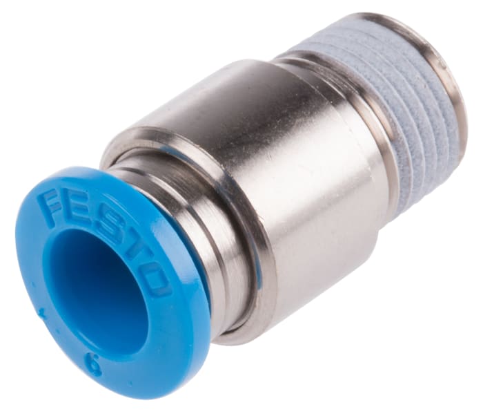 QS-1/8-6-I Festo | Festo QS Series Straight Threaded Adaptor, R 1/8 Male to Push In 6 mm ...