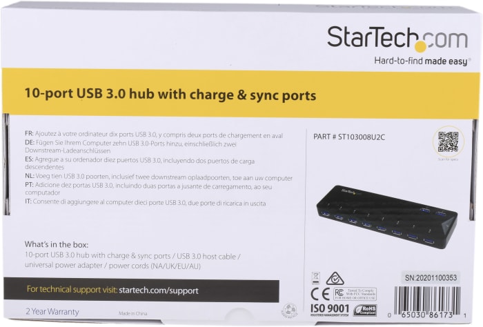 ST103008U2C StarTech.com | StarTech.com 10 Port USB 3.0 USB A Hub, AC ...