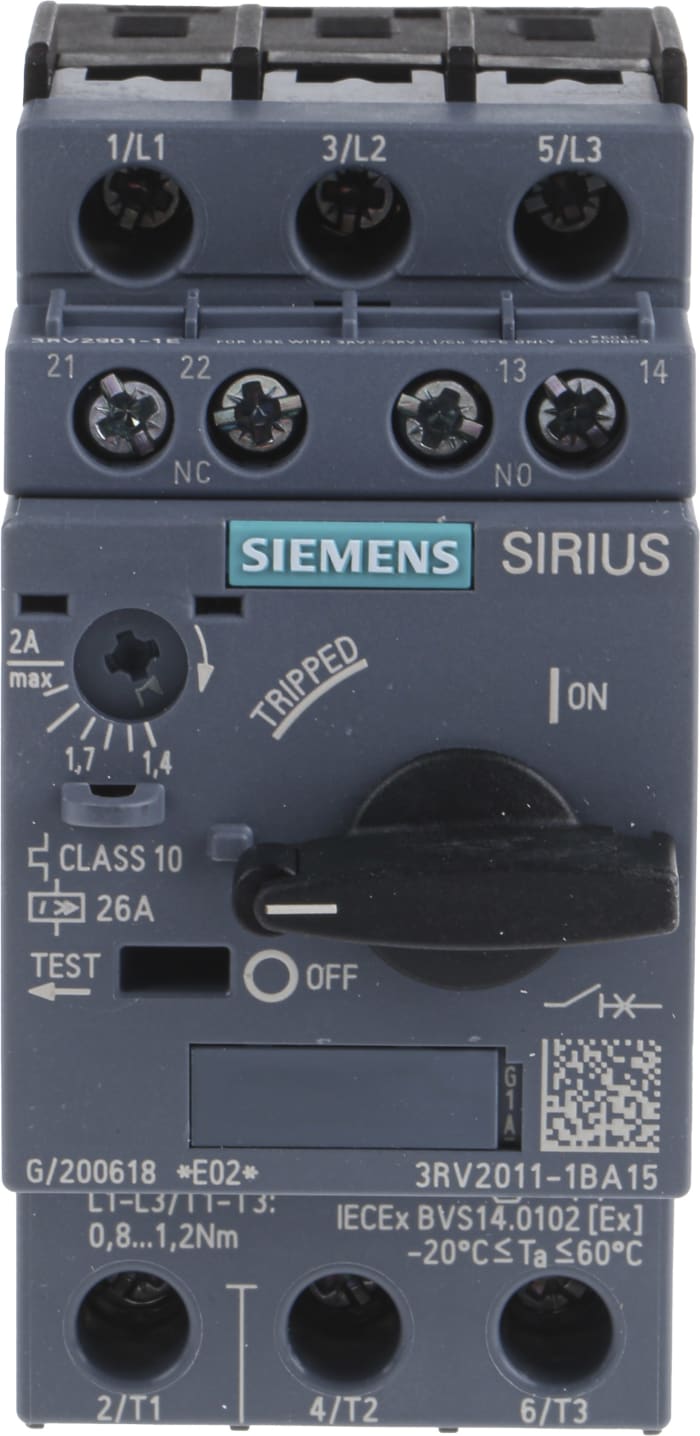 3RV2011-1BA15 Siemens | Guardamotor Siemens SIRIUS 3RV 3RV2, 690 V, 1,4 ...