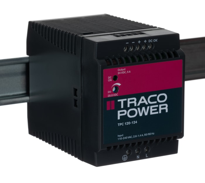 TPC 120-124 TRACOPOWER | TRACOPOWER TPC Switched Mode DIN Rail Power Supply, 85 → 264 V ac / 90 ...