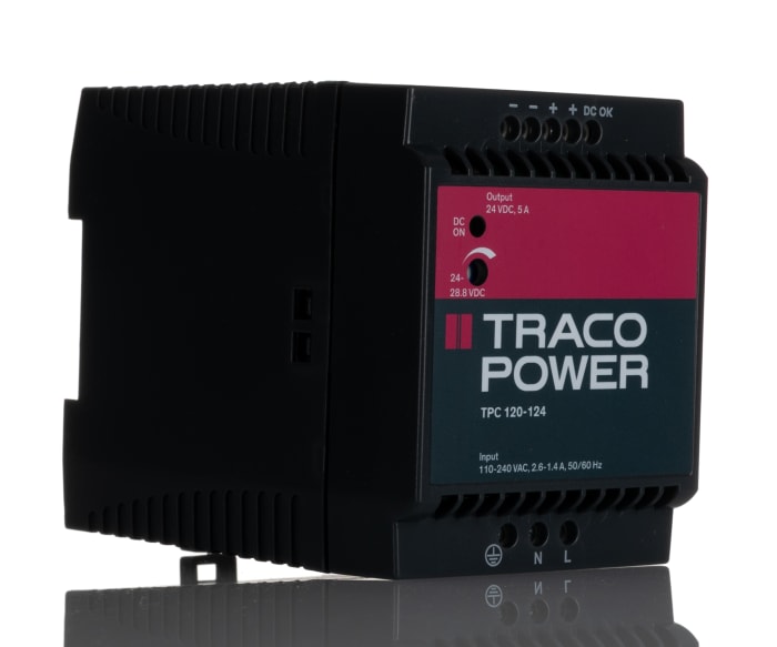 TPC 120-124 TRACOPOWER | TRACOPOWER TPC Switched Mode DIN Rail Power Supply, 85 → 264 V ac / 90 ...