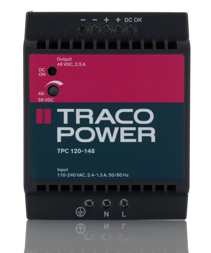 TPC 120-148 TRACOPOWER | TRACOPOWER TPC Switched Mode DIN Rail Power Supply, 85 → 264 V ac / 90 ...