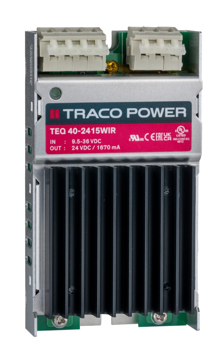 TEQ 40-2415WIR TRACOPOWER | TRACOPOWER TEQ 40WIR DC-DC Converter, 24V dc/ 1.67A Output, 9.5 → 36 ...