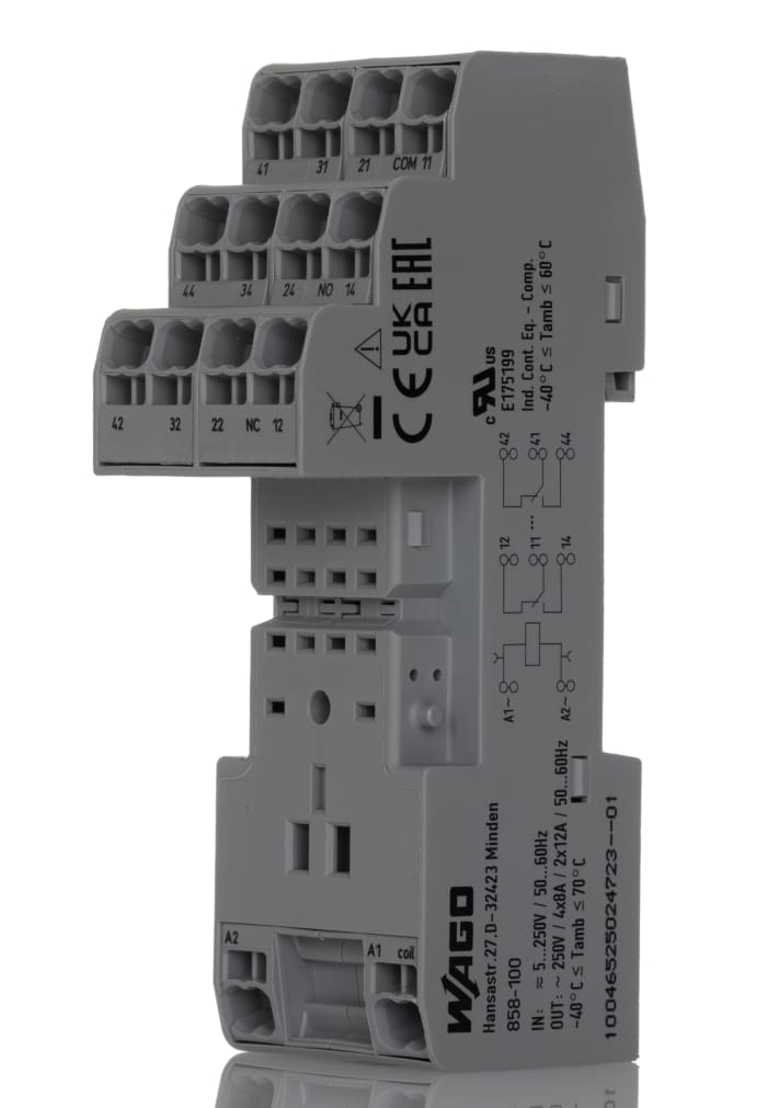 858-100 WAGO | WAGO 14 Pin 250V ac DIN Rail, Screw Fitting Relay Socket ...