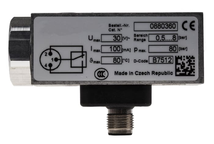 RS PRO | RS PRO Pressure Switch, M12 x 1 0.5bar to 8bar | 136-6271 | RS