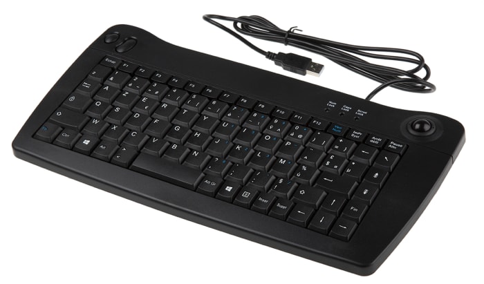 RS PRO | RS PRO Wired USB Trackball Mini Keyboard, AZERTY, Black | 136 ...