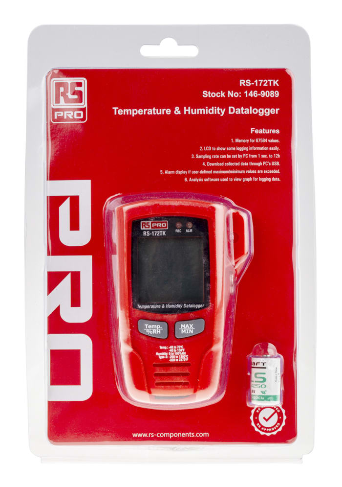 RS PRO | RS PRO RS-172TK Temperature & Humidity Data Logger, USB, 1 Input Channel(s) | 146-9089 | RS
