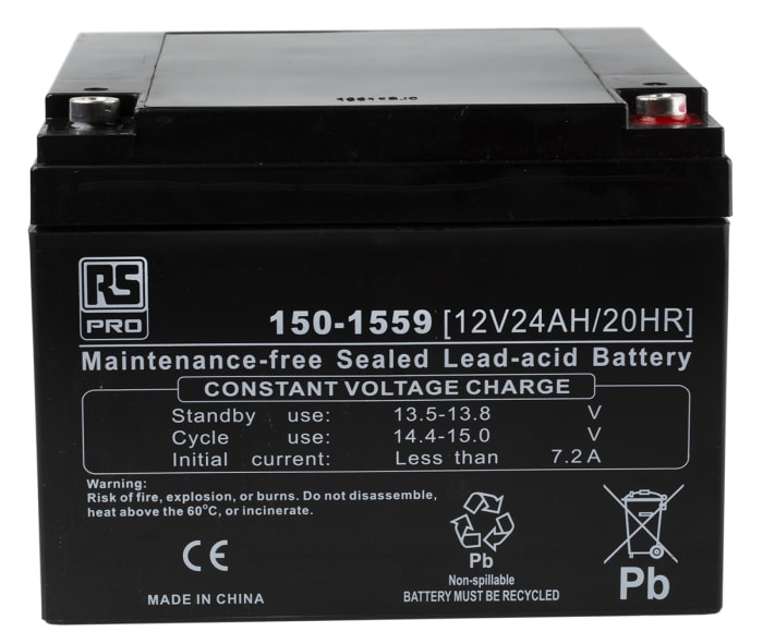 RS PRO | RS PRO 12V T12 Sealed Lead Acid Battery, 24Ah | 150-1559 | RS