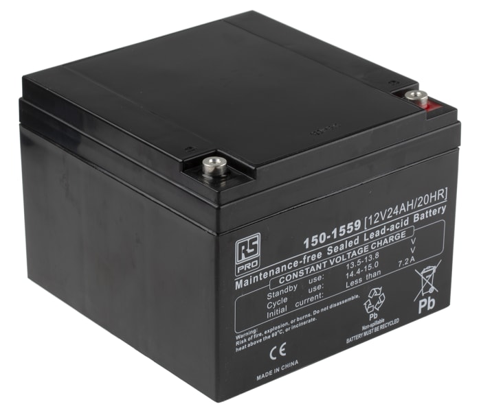RS PRO | RS PRO 12V T12 Sealed Lead Acid Battery, 24Ah | 150-1559 | RS
