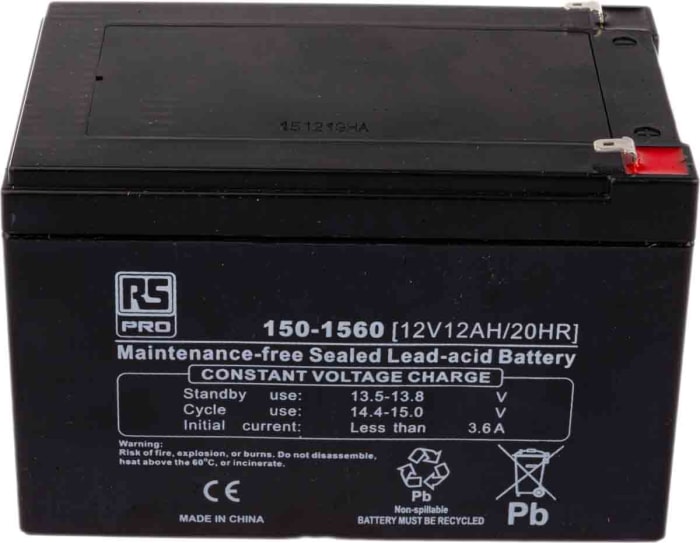 RS PRO | RS PRO 12V T1 Sealed Lead Acid Battery, 12Ah | 150-1560 | RS