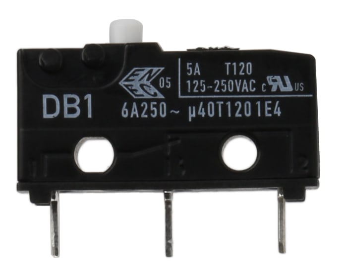 DB1C-C1AA ZF | ZF Button Micro Switch, Through Hole Terminal, 6 A @ 250 V ac, SPDT | 159-4635 | RS