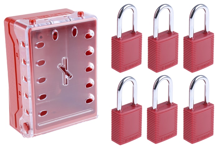 COMPACT LOCK BOX+6 RED KEYED-DIFF LOCKS Brady | Çoklu Kilit (Lockout ...