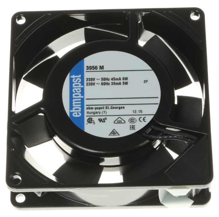 3956M ebm-papst | ebm-papst 3900 Series Axial Fan, 230 V ac, AC Operation, 45m³/h, 6W, 26mA Max ...