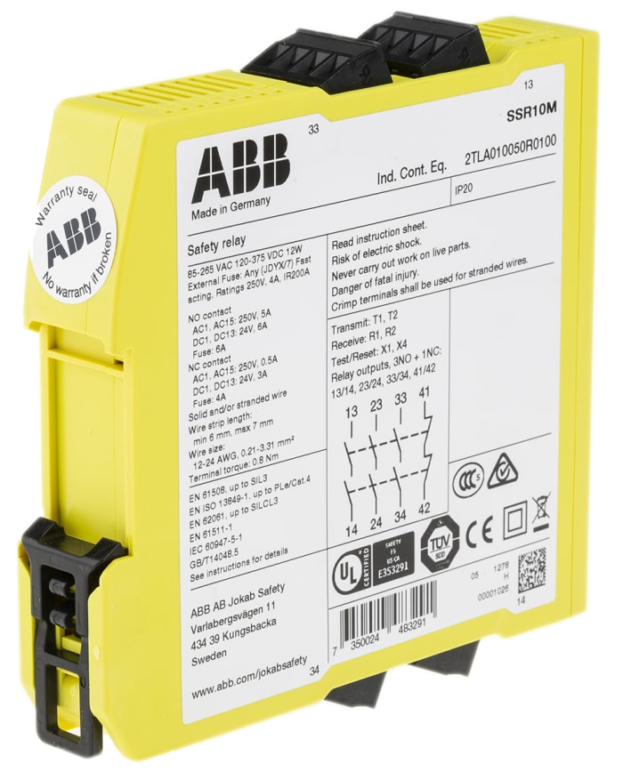 2TLA010050R0100 Sentry SSR10M VAC/VDC ABB Jokab | ABB Jokab Dual-Channel Safety Switch Safety ...