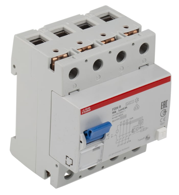 F204B-80/0.3 ABB | ABB F200 RCCB, 80A, 4 Pole, 300mA, Type B, 400V ac ...