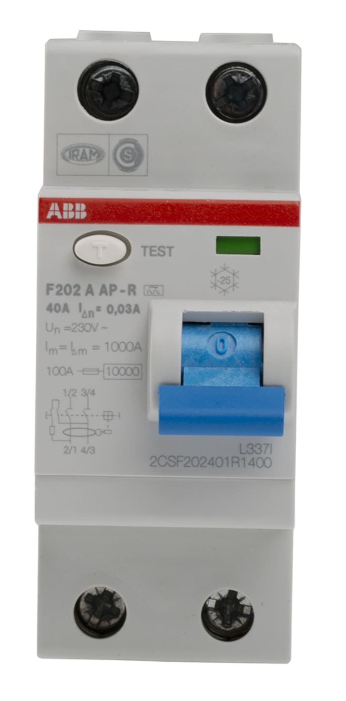 2CSF202401R1400 F202 A-40/0,03 AP-R ABB | Interruptor diferencial ABB, 40A Tipo A, 2 Polos, 30mA ...