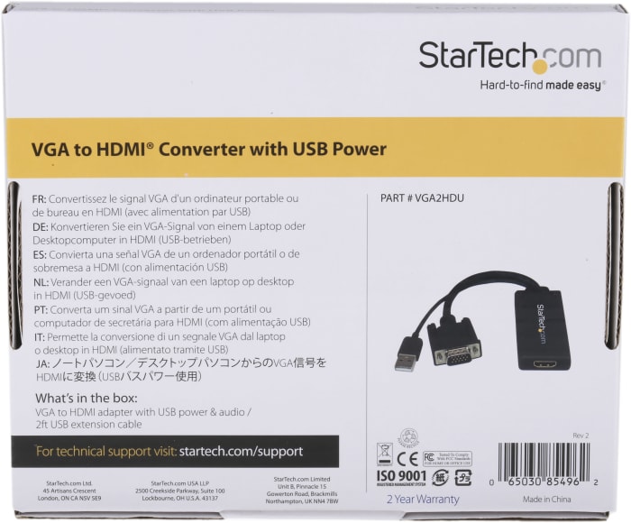 VGA2HDU StarTech.com | StarTech.com VGA to HDMI Video Converter, 260mm ...
