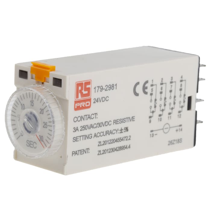 RS PRO | RS PRO Plug In Timer Relay, 24V dc, 4-Contact, 1 → 30s, 1 ...