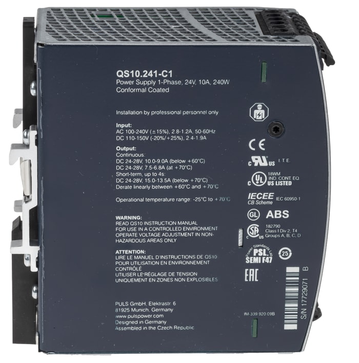 QS10.241-C1 PULS | PULS Q DIN Rail Power Supply, 100 → 240V ac ac Input ...