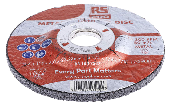 RS PRO | RS PRO Aluminium Oxide Grinding Disc, 115mm x 6mm Thick, Fine ...