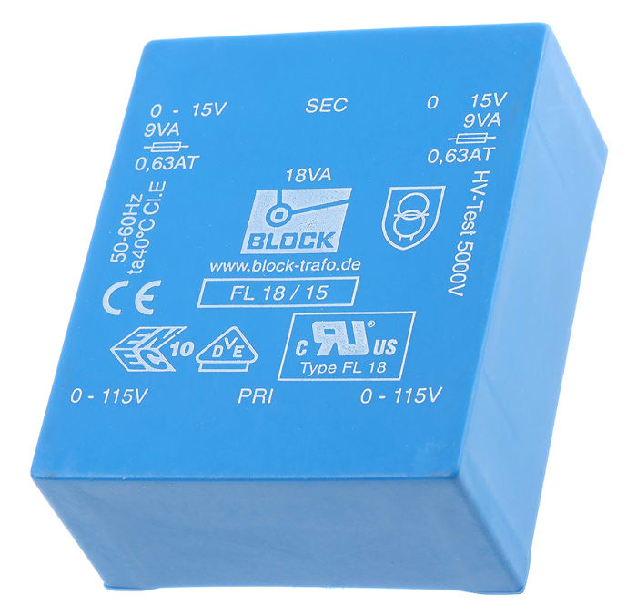 FL 18/15 Block | Block 15V ac 2 Output Through Hole PCB Transformer ...