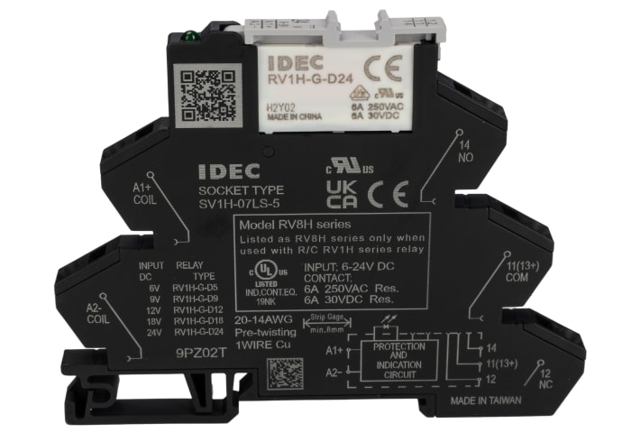 RV8H-S-D24 Idec | Idec RV8 Series Interface Relay, DIN Rail Mount, 24V ...