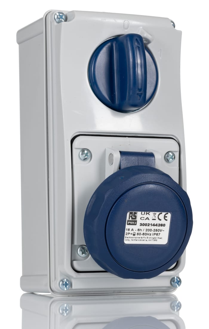 RS PRO | RS PRO IP67 Blue Wall Mount 2P + E Vertical Industrial Power ...