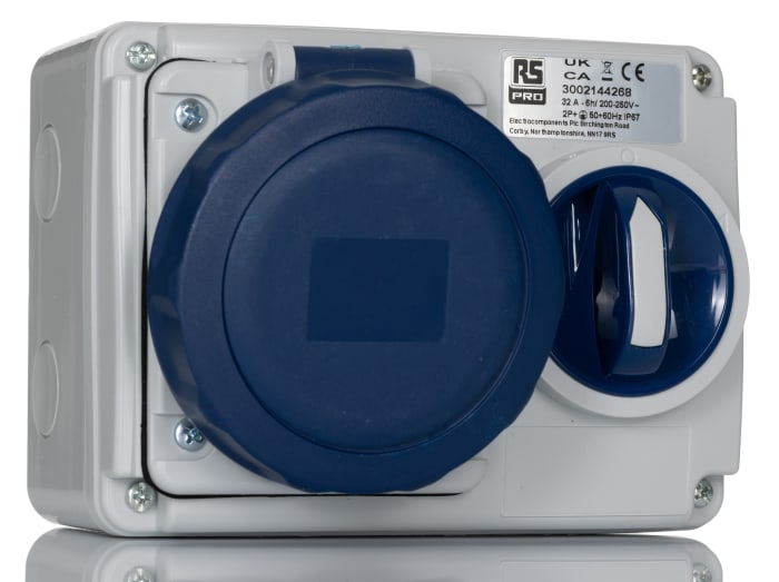 RS PRO | RS PRO IP67 Blue Wall Mount 2P + E Horizontal Industrial Power ...