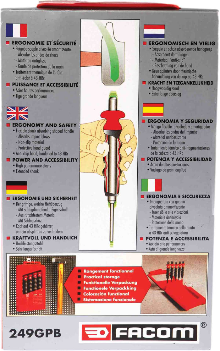 249.GPB Facom | Facom 5-Piece Punch Set, Anti-Vibration Punch, 3 → 8 mm ...
