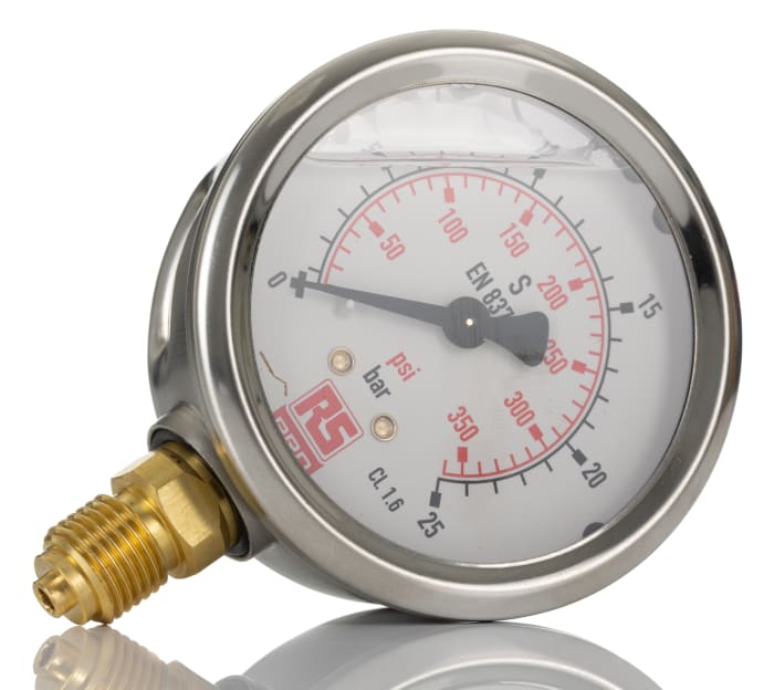RS PRO | RS PRO G 1/4 Analogue Pressure Gauge 40bar Bottom Entry 63mm Outside Diameter | 231 ...
