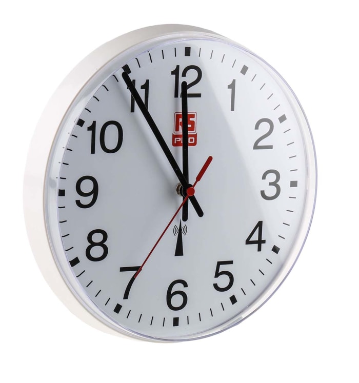 RS PRO | RS PRO White Radio Controlled Analogue Clock, 255 mm Diameter ...