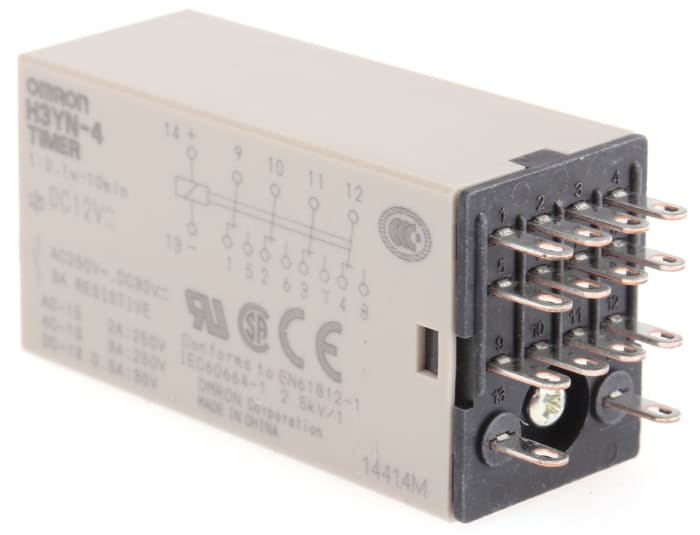 H3YN-4 DC12 Omron | Omron H3YN Series DIN Rail, Panel Mount Timer Relay, 12V dc, 4-Contact, 0.1 ...
