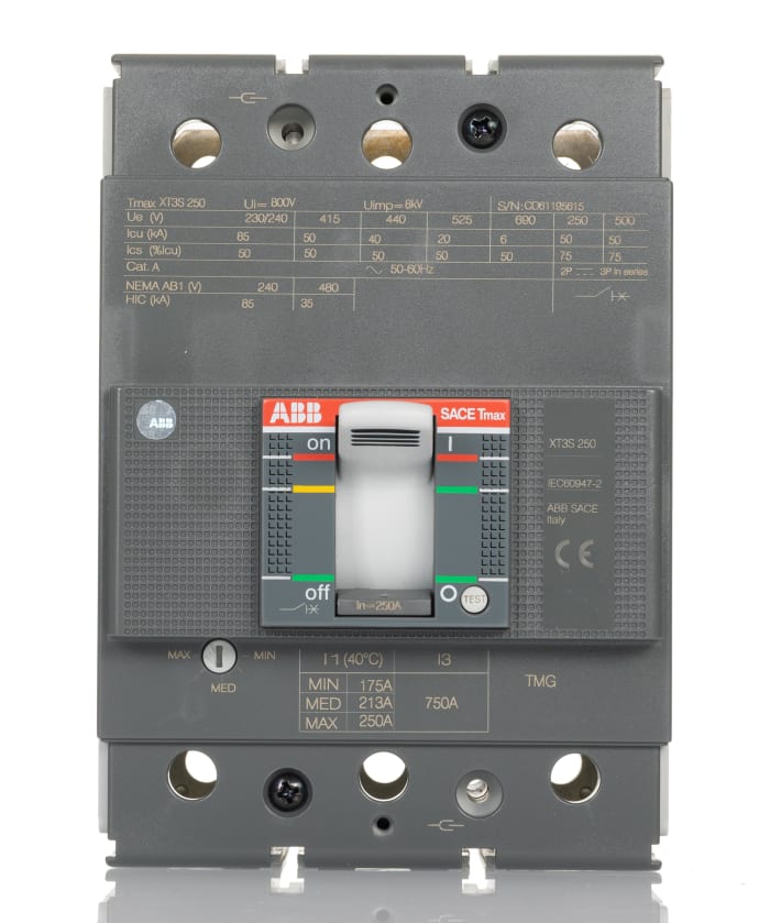 1SDA068271R1 XT3S 250 TMG 250A FF ABB | ABB, XT3S MCCB 3P 250A, Breaking Capacity 42.5 kA, Fixed ...