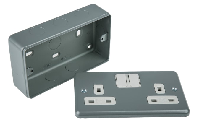 K2946 ALM MK Electric | MK Electric Metalclad Plus Grey 2 Gang Plug Socket, 2 Poles, 13A, Type G ...