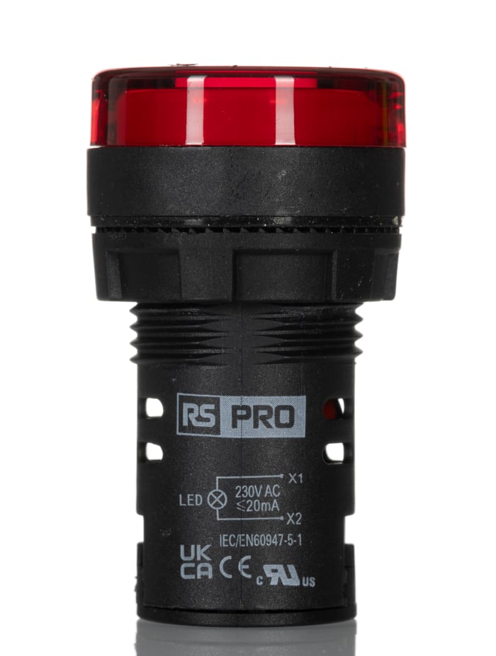 RS PRO | RS PRO, Panel Mount Red LED Pilot Light, 22mm Cutout, IP65 ...