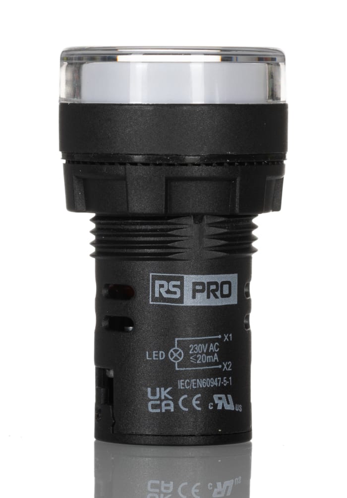 RS PRO | RS PRO, Panel Mount White LED Pilot Light, 22 mm Cutout, IP65 ...