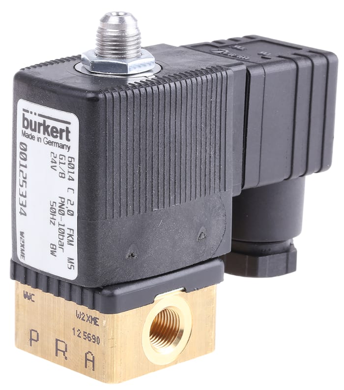 125334 Burkert | Burkert Solenoid Valve 125334, 3 port(s) , NC, 24 V ac ...