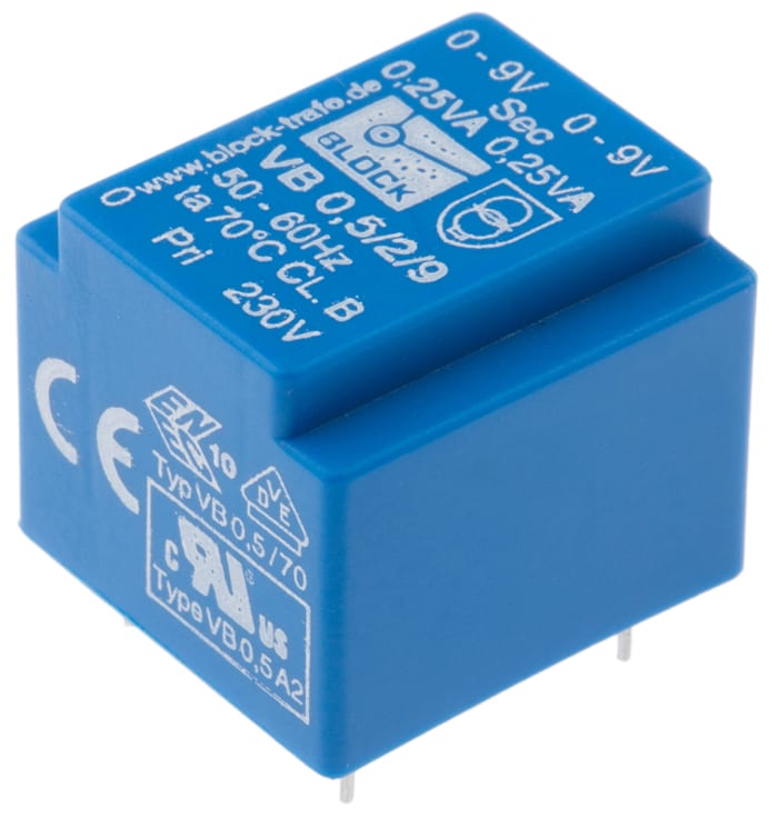 VB 0.5/2/9 Block | Block 9V ac 2 Output Through Hole PCB Transformer, 0 ...