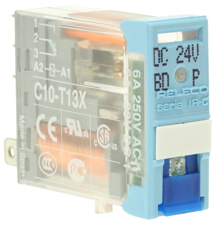 C10-T13X / DC 24 V Releco | Releco PCB Mount Power Relay, 24V dc Coil, 6A Switching Current ...