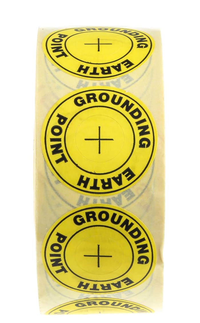 RS PRO | RS PRO Yellow Vinyl ESD Label, Earth Ground Point-Text 36mm ...