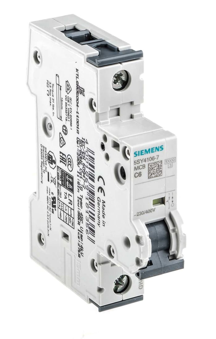 5SY4106-7 Siemens | Siemens SENTRON 5SY4 Miniature Circuit Breaker, 1 ...