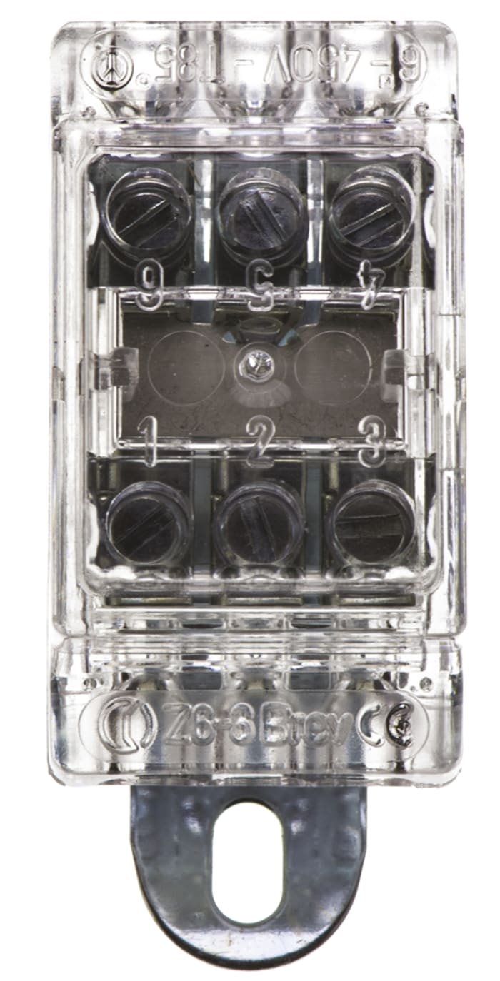 RS PRO | RS PRO Commoning Block, 6 Way, 6mm², 60A, 450 V, Clear | 388 ...