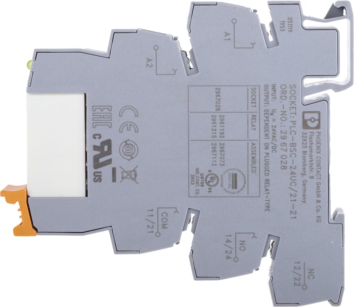 2967073 Phoenix Contact | Phoenix Contact PLC-RSC- 24UC/21-21 Series Interface Relay, DIN Rail ...