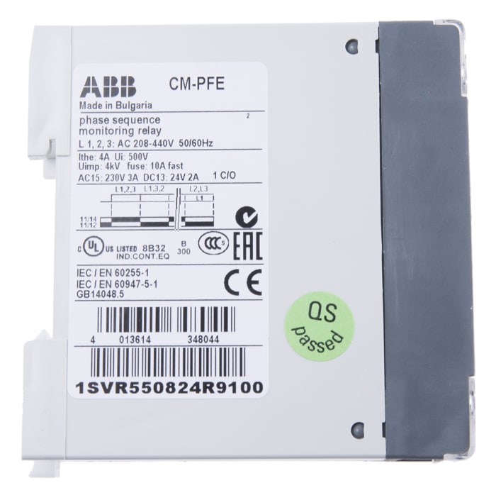 1SVR550824R9100 ABB | ABB Phase Monitoring Relay, 3 Phase, SPDT, 208 → 440V ac, DIN Rail | 442 ...