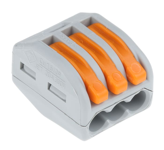 222-413 WAGO | WAGO 222 Series Lever Connector, 3-Way, 28/12 AWG Wire ...