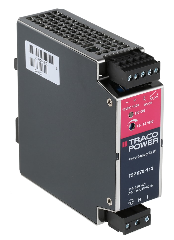TSP 070-112 TRACOPOWER | TRACOPOWER TSP Switched Mode DIN Rail Power Supply, 85 → 264V ac ac ...