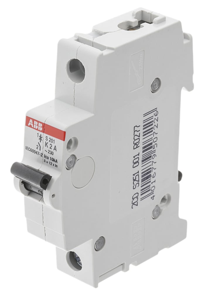 2CDS251001R0277 S201-K2 ABB | ABB System Pro M Compact S200 MCB, 1P, 2A Curve K, 253V AC, 72V DC ...