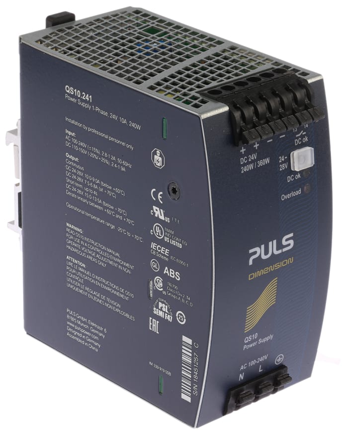 QS10.241 PULS | PULS DIMENSION Q Switched Mode DIN Rail Power Supply ...
