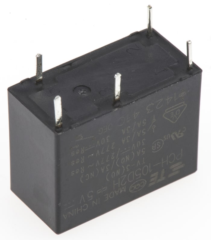 PCH-105D2H TE Connectivity | TE Connectivity PCB Mount Power Relay, 5V dc Coil, 10A Switching ...