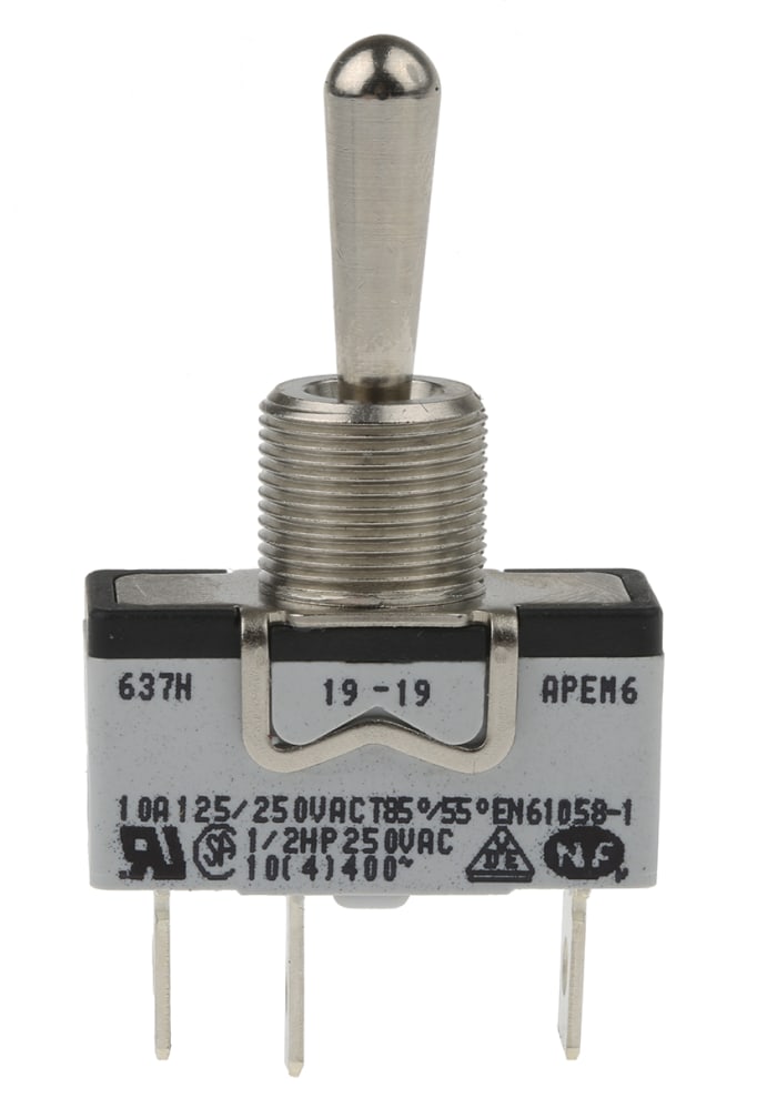 637H/2 APEM | APEM Toggle Switch, Panel Mount, (On)-Off-(On), SPST, Tab ...
